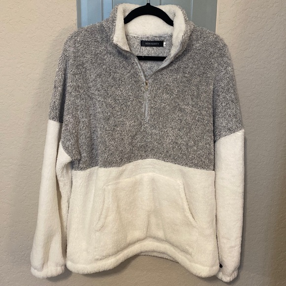 Merokeety | Tops | L White And Gray Merokeety Quarter Zip Sherpa | Poshmark